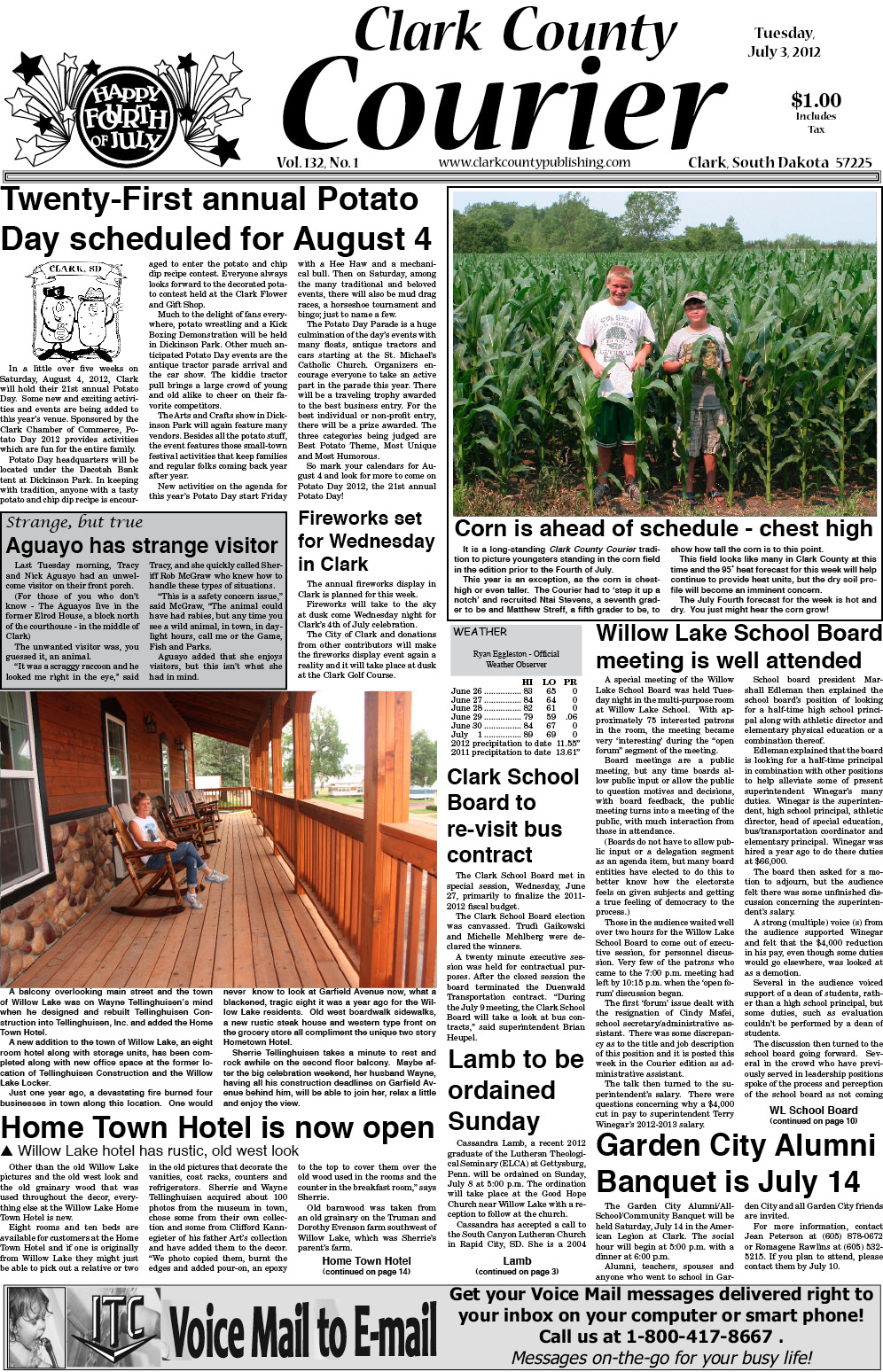 7-3 Color Clark Courier Front Page – Clark County Courier | Clark, SD