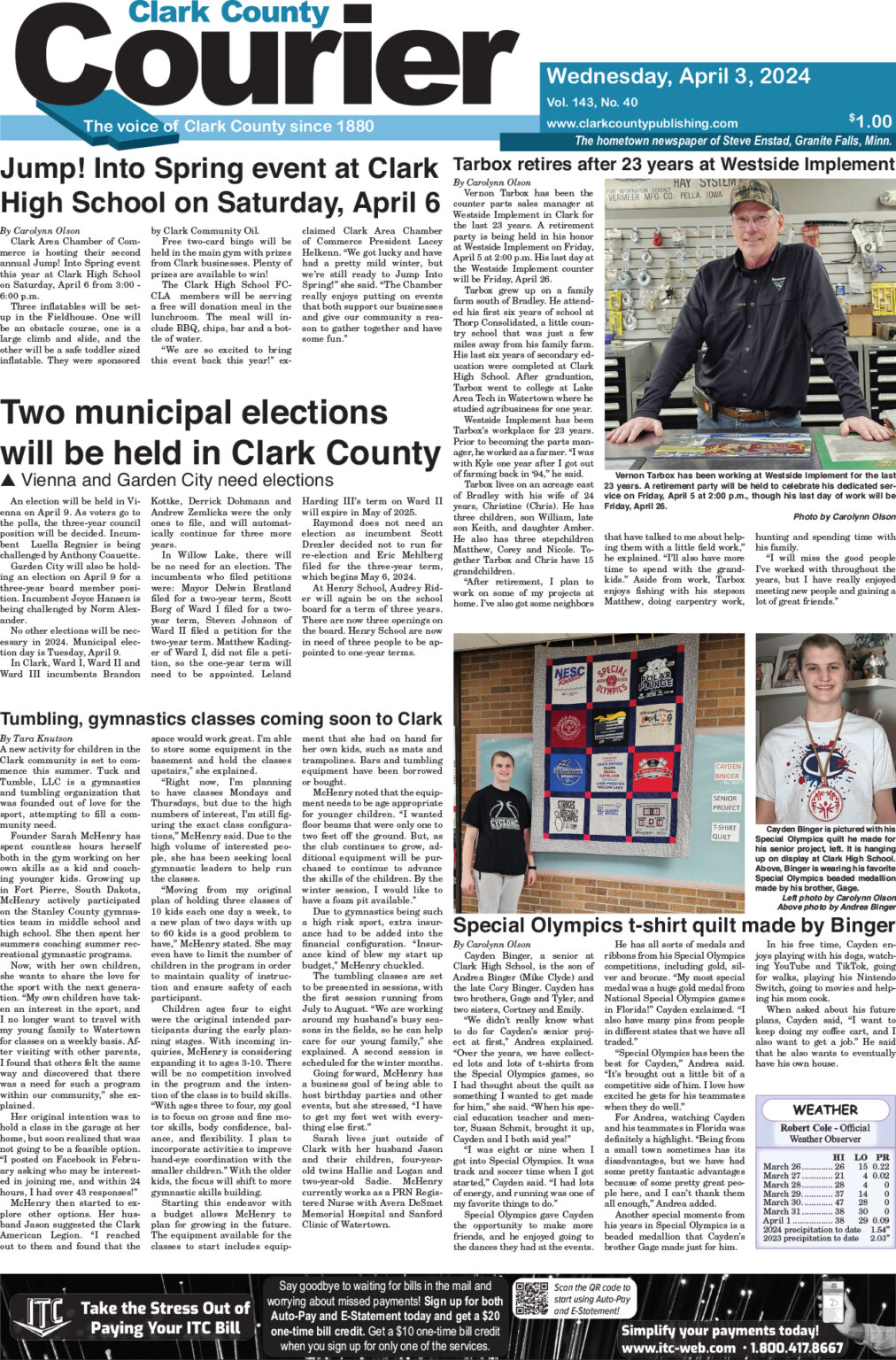 4-3-2024 Clark County Courier front page – Clark County Courier | Clark, SD